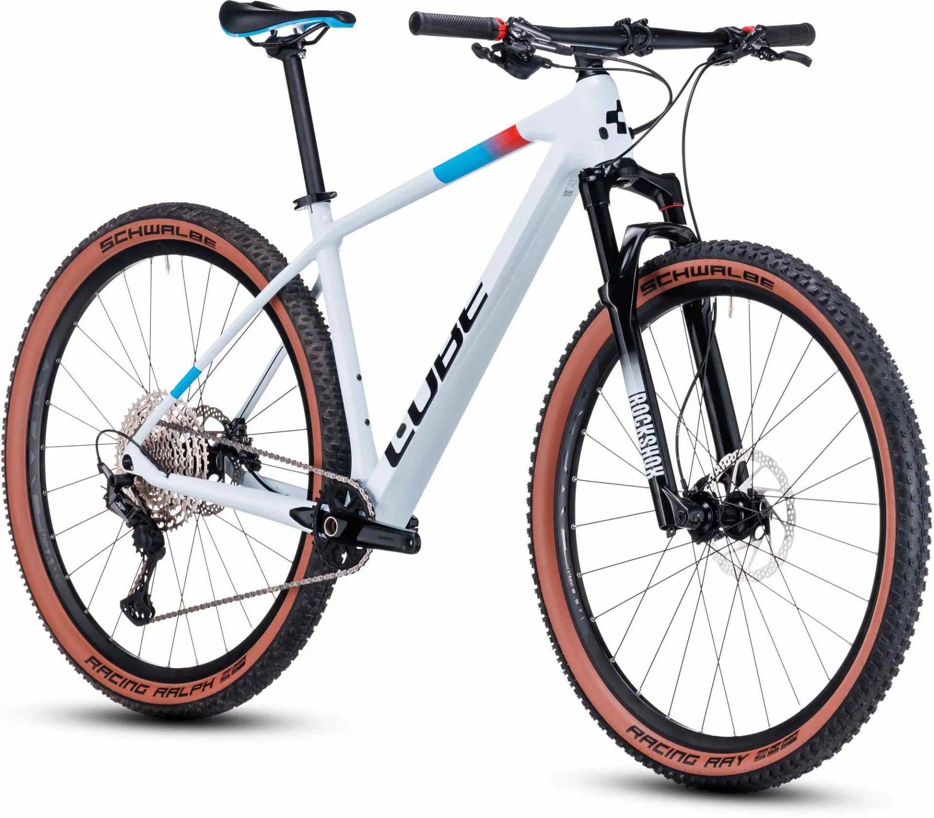 Cube Reaction C:62 Pro Mountain Bike in White/Blue/Red